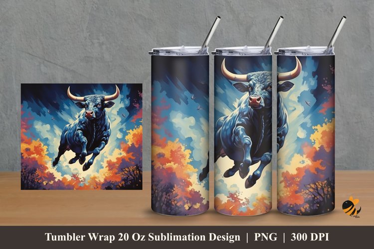 Bull Jumps Tumbler Wrap Sublimation Design 2