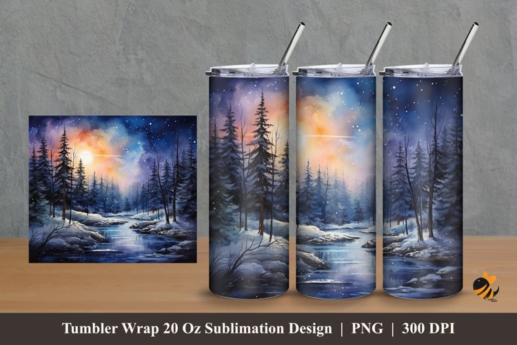 Winter Forest Tumbler Wrap Sublimation Design 2