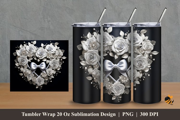 Ribbon Silver Rose Tumbler Wrap Sublimation Design (4575588)