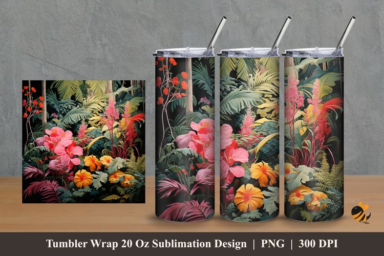 Tropical Fern Tumbler Wrap Sublimation Design 2