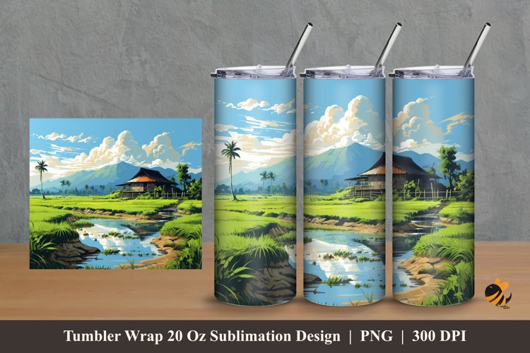Rice Field Tumbler Wrap Sublimation Design 2