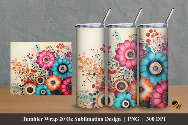 Floral Batik Tumbler Wrap Sublimation Design 2