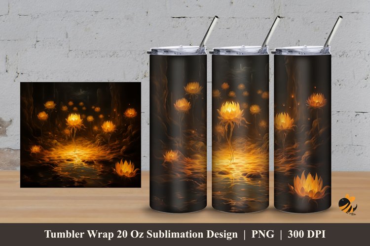Sparkling Flowers Tumbler Wrap Sublimation Design (3007226)
