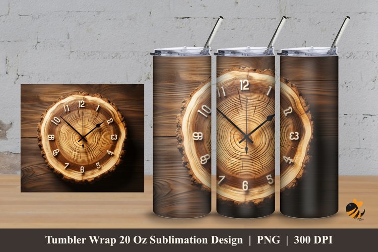 Wooden Clock Tumbler Wrap Sublimation Design 3