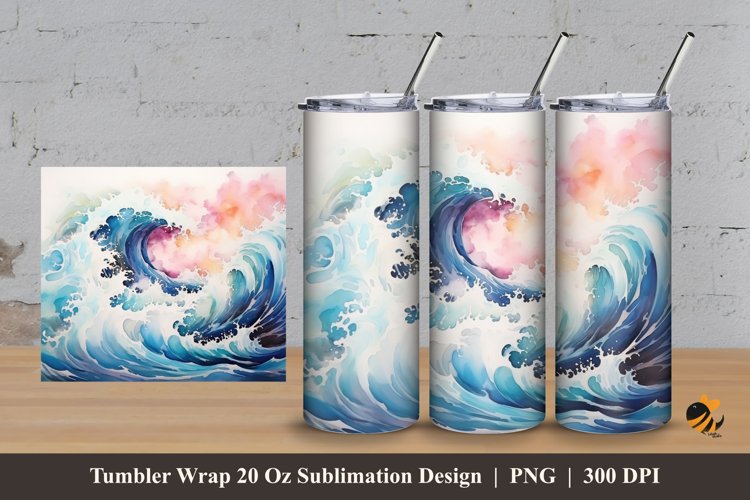 Watercolor Waves Tumbler Wrap Sublimation Design 3