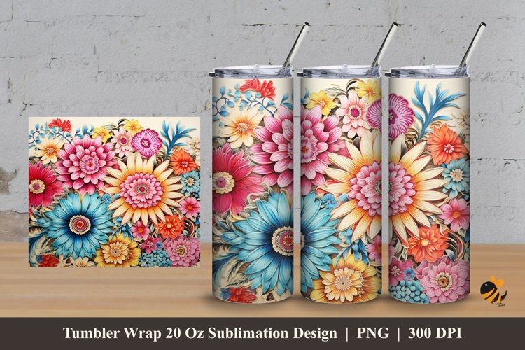 Floral Batik Tumbler Wrap Sublimation Design 3 (3810255)