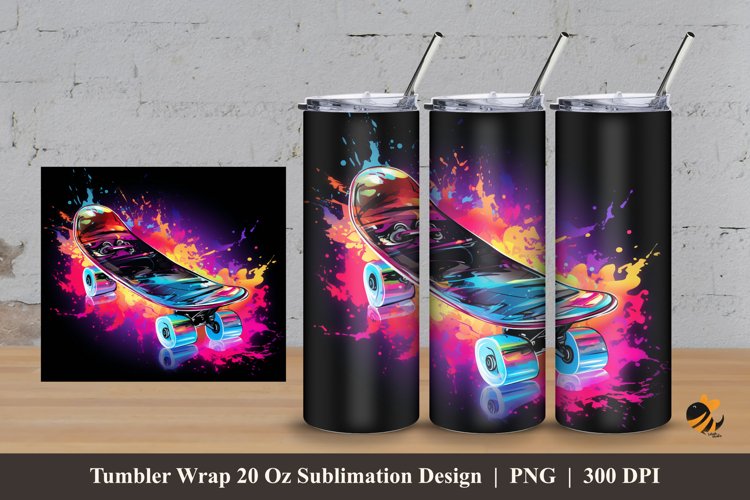 Skate Board Effect Tumbler Wrap Sublimation Design (3104178)