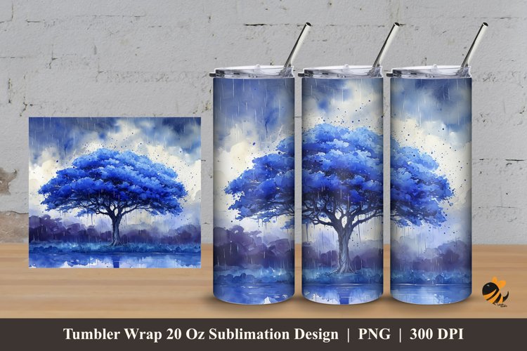 Blue Tree Tumbler Wrap Sublimation Design 3