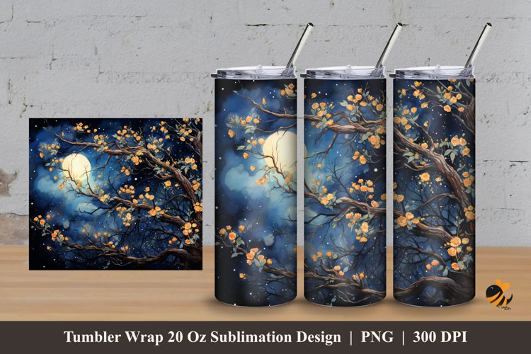 Branch At Night Tumbler Wrap Sublimation Design 3