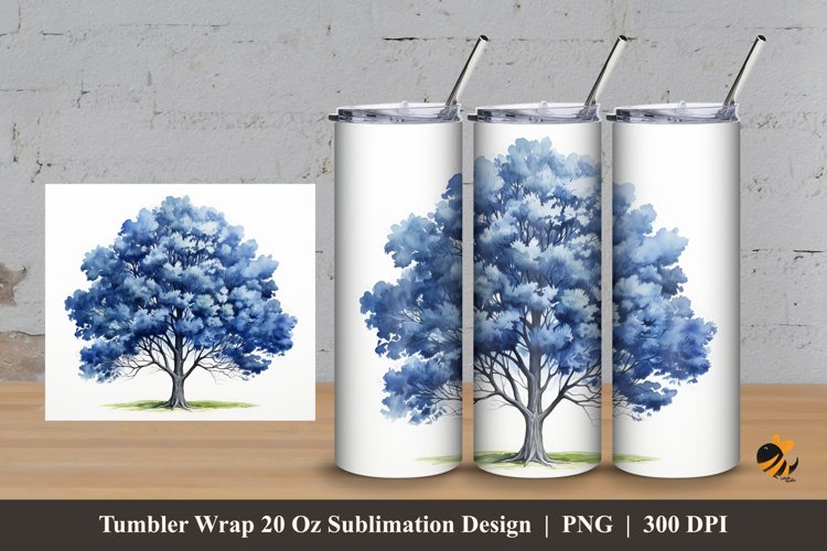 Blue Trees Tumbler Wrap Sublimation Design 3
