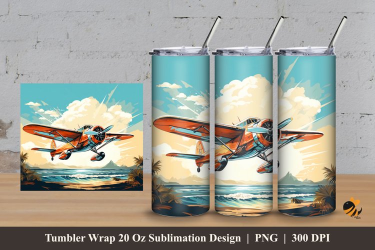 Retro Plane Tumbler Wrap Sublimation Design 3