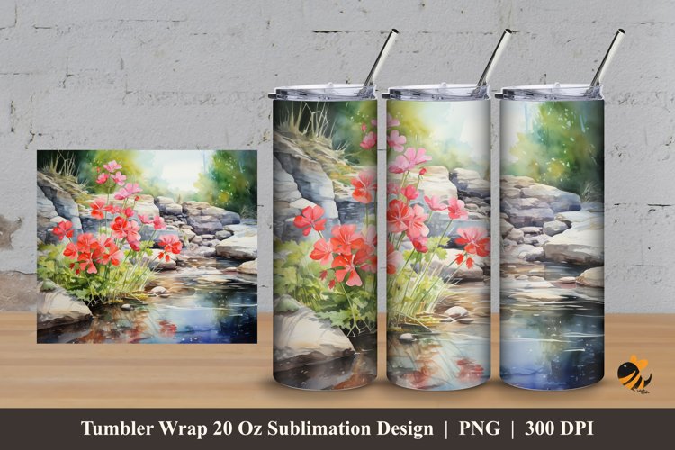 Geranium Flower Tumbler Wrap Sublimation Design 3