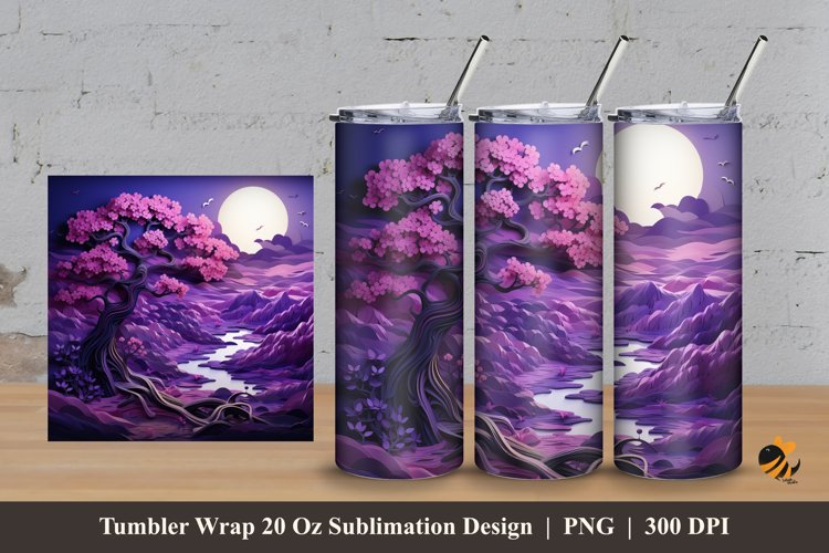 Purple Tree Tumbler Wrap Sublimation Design 3