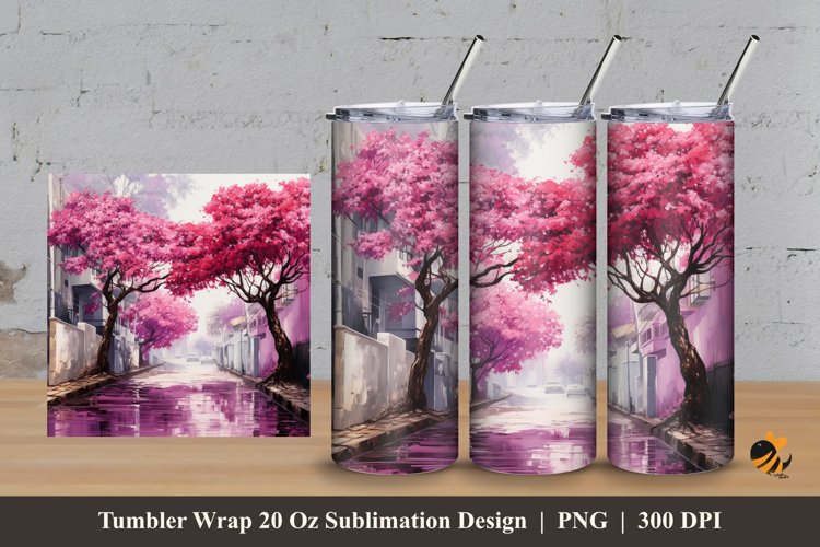 Sakura And Street Tumbler Wrap Sublimation Design (3466656)
