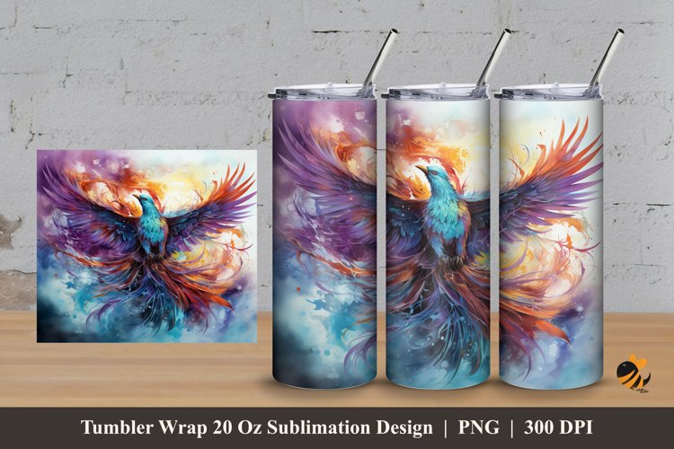 Watercolor Phoenix Tumbler Wrap Sublimation Design (3863749)
