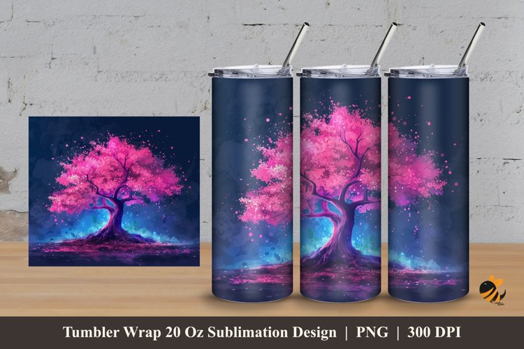 Sakura Tree Tumbler Wrap Sublimation Design 3 (3239296)