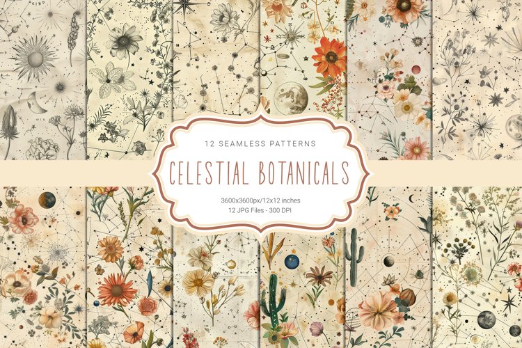 Celestial Botanicals Seamless Patterns