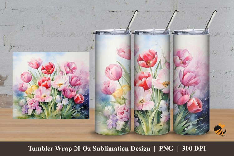 Watercolor Tulip Tumbler Wrap Sublimation Design 3