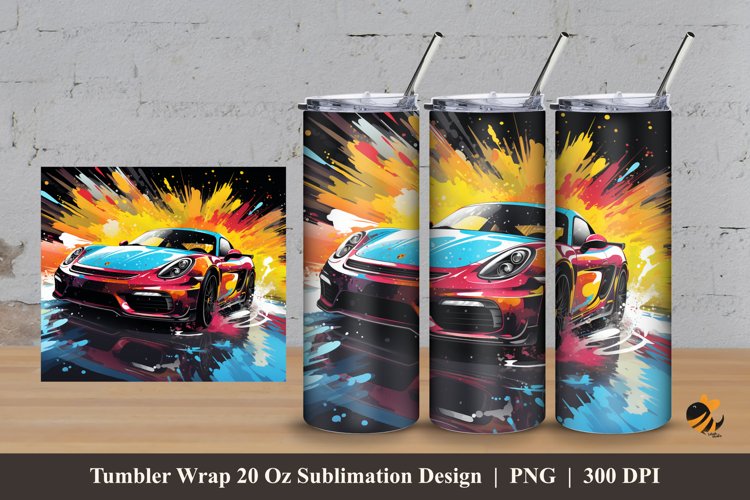 Colorful Sport Car Tumbler Wrap Sublimation Design (3578025)
