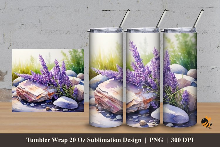 Stone and Lavender Tumbler Wrap Sublimation Design (2937590)