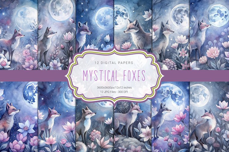 Floral Foxes in Moonlight