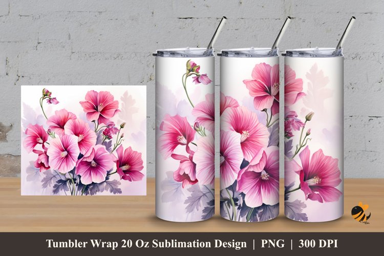 Mallow Flower Tumbler Wrap Sublimation Design 3