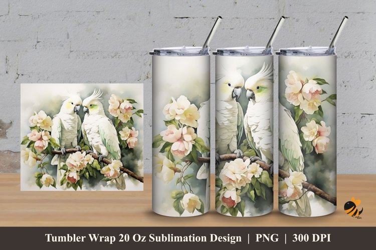 White Cockatoo Tumbler Wrap Sublimation Design 3