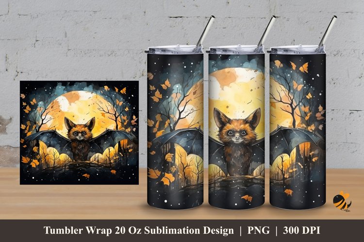 Bat at Night Tumbler Wrap Sublimation Design 3