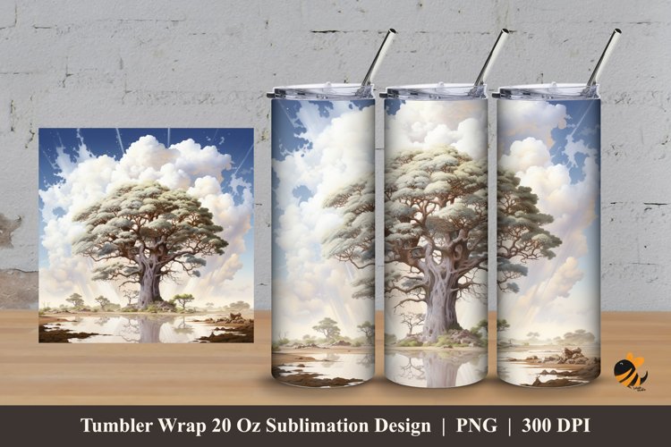 Watercolor Tree Tumbler Wrap Sublimation Design 3 (3815069)