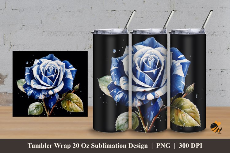 Blue Striped Rose Tumbler Wrap Sublimation Design (3956804)