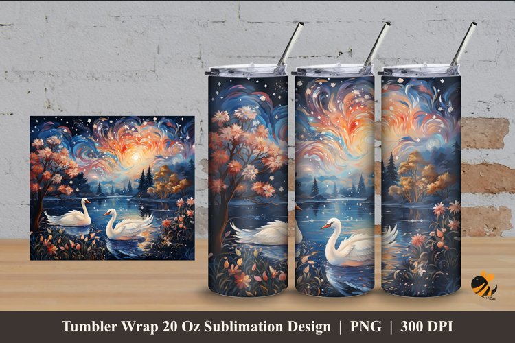 Romantic Swans Tumbler Wrap Sublimation Design 4
