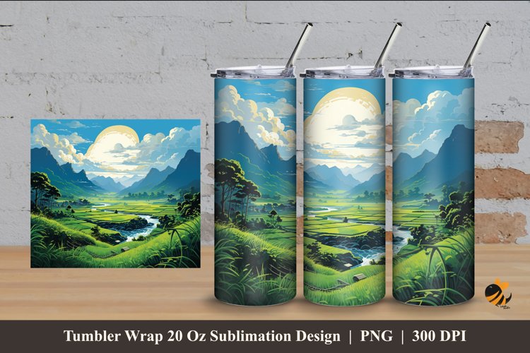 Rice Fields Tumbler Wrap Sublimation Design 4