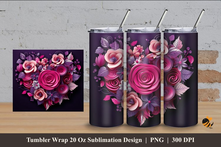 Pink Love Flower Tumbler Wrap Sublimation Design 4
