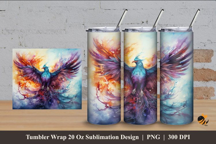 Watercolor Phoenix Tumbler Wrap Sublimation Design (3863756)