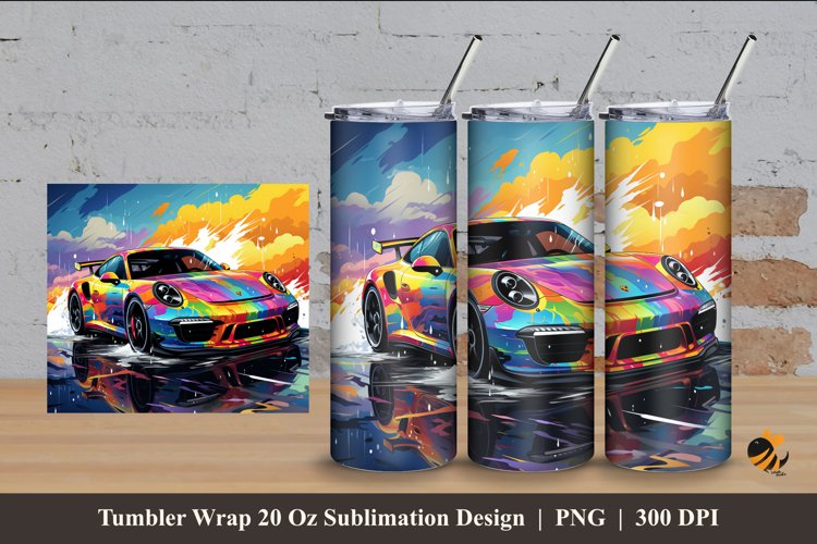Colorful Sport Car Tumbler Wrap Sublimation Design (3578032)