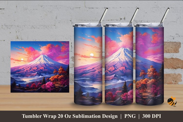 Fuji Mountain Tumbler Wrap Sublimation Design 4