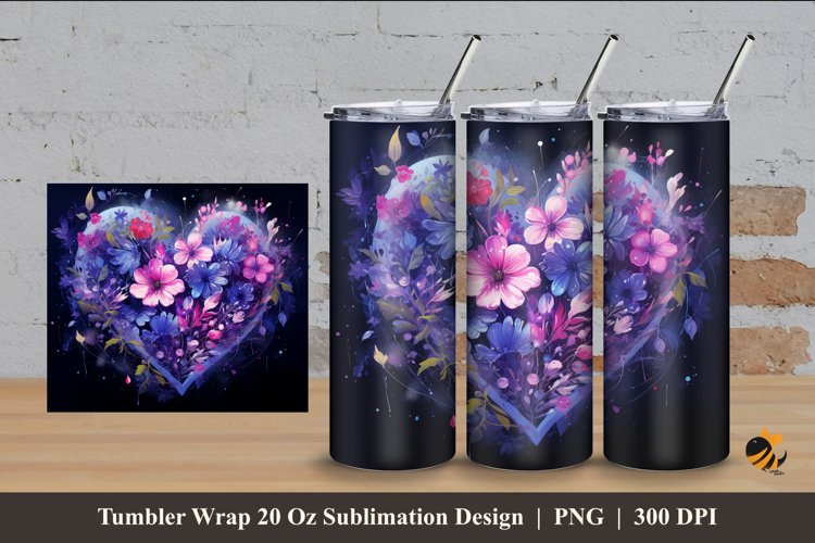 Floral And Love Tumbler Wrap Sublimation Design 4