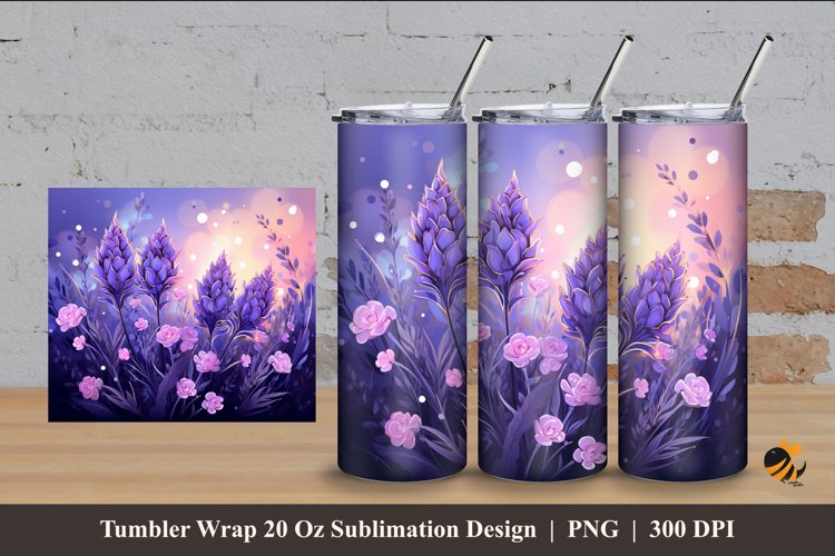 Lavender Floral Tumbler Wrap Sublimation Design 4