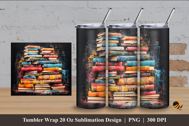 Stack Of Books Tumbler Wrap Sublimation Design 4