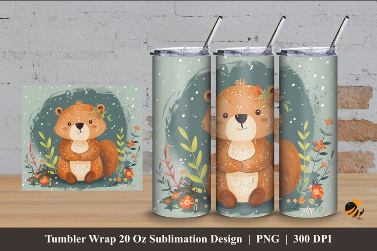 Cute Beaver Tumbler Wrap Sublimation Design 4