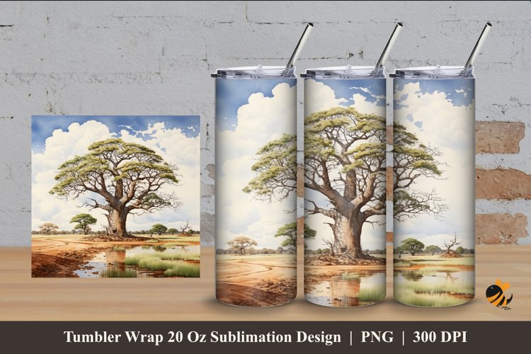 Watercolor Tree Tumbler Wrap Sublimation Design 4 (3815079)