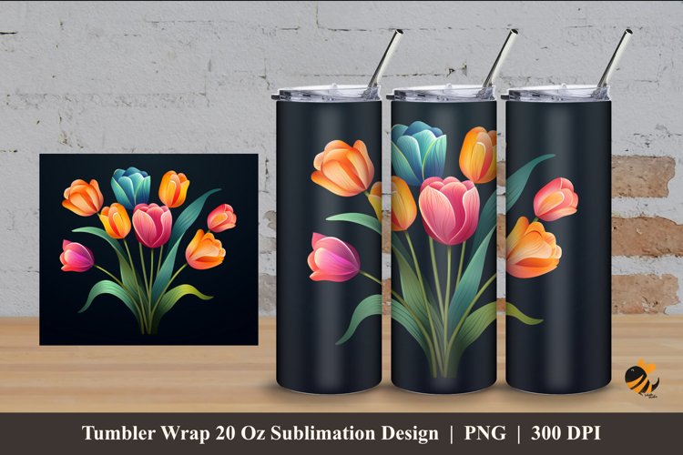 Cute Tulip Tumbler Wrap Sublimation Design 4