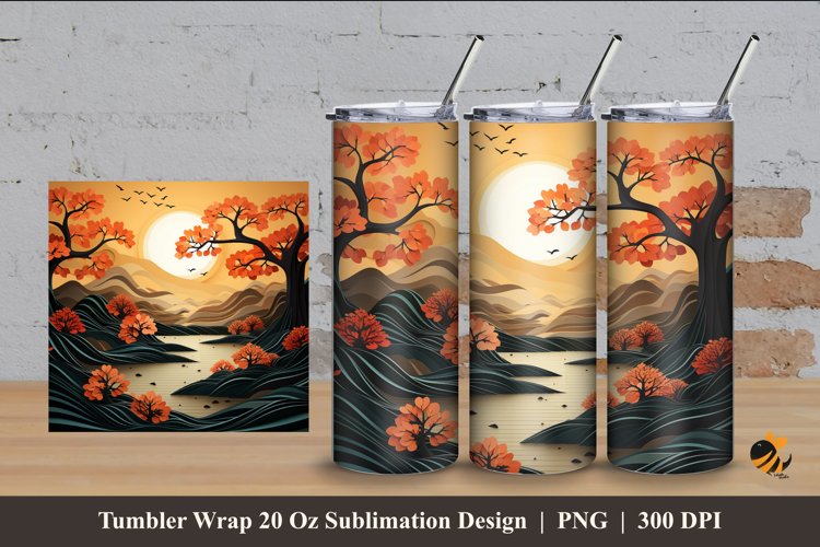 3D Orange Maple Tumbler Wrap Sublimation Design 4