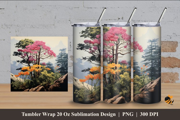 Colorful Tree Tumbler Wrap Sublimation Design 4 (3466007)