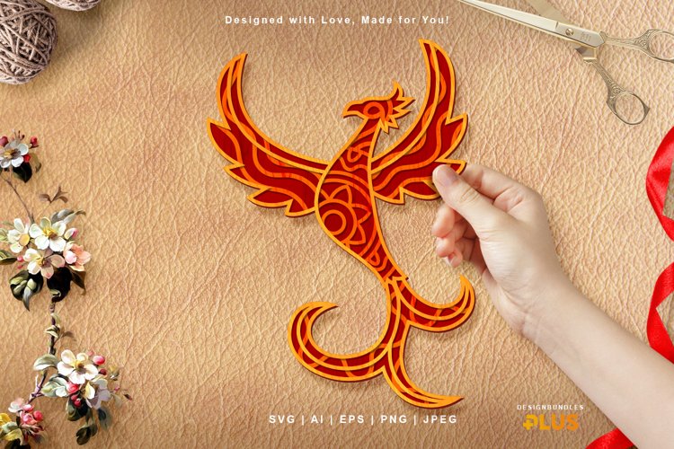 Phoenix with Intricate Mandala, 3D Layered Lasercut Design