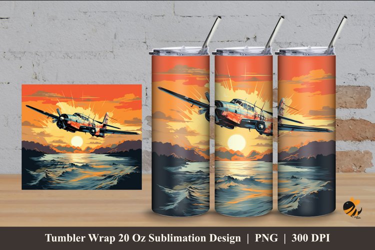 Retro Plane Tumbler Wrap Sublimation Design 4