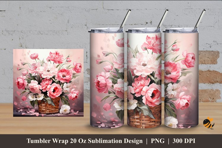 Basket Flower Tumbler Wrap Sublimation Design 4