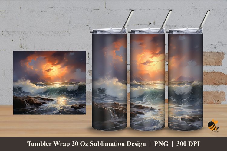 Big Waves Tumbler Wrap Sublimation Design 4