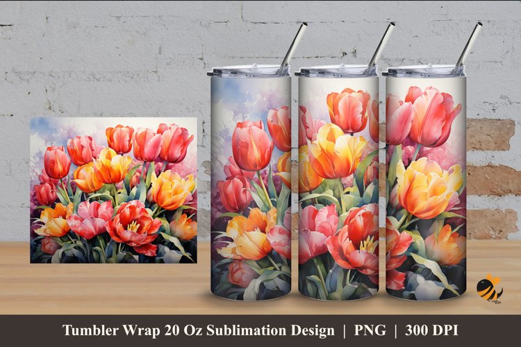 Painting Tulip Tumbler Wrap Sublimation Design 4
