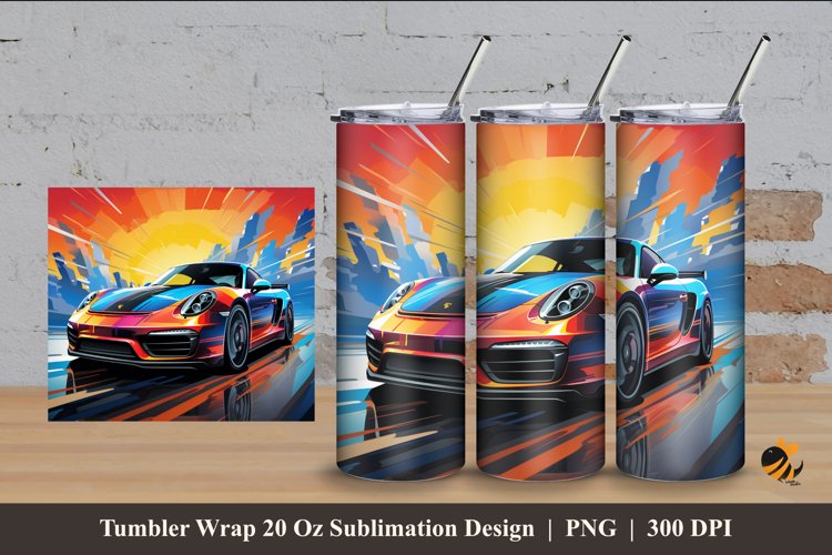 Colorful Car Tumbler Wrap Sublimation Design 4